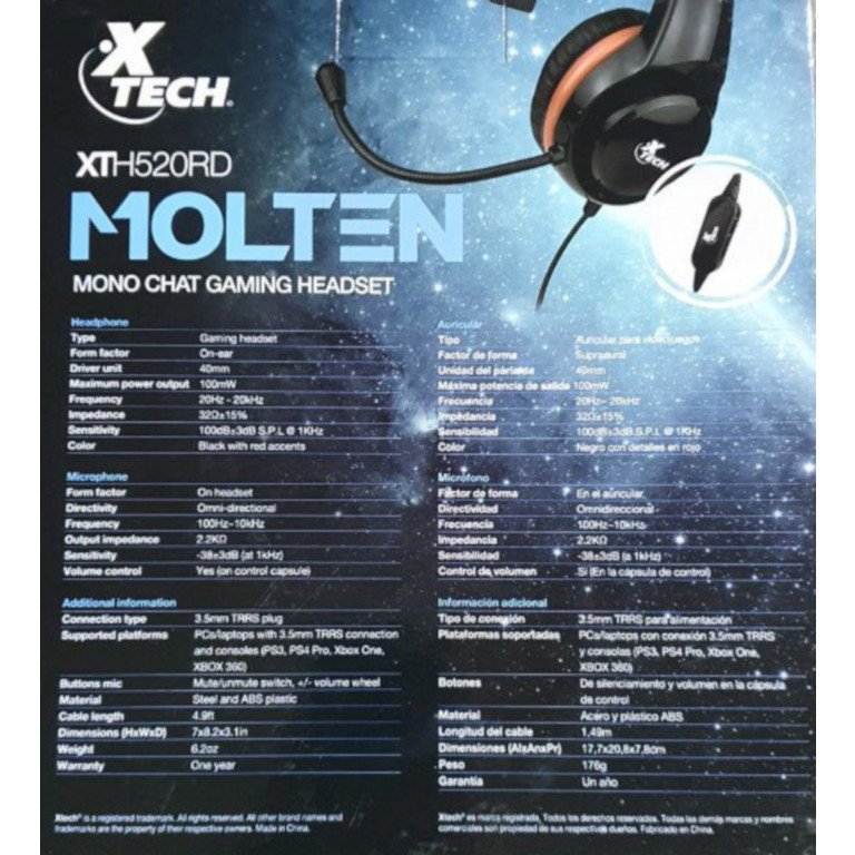 Audifono Gaming Xtech Molten XTH-520RD Negro/Rojo GS Gaming Serie - Compra | eMarket Perú